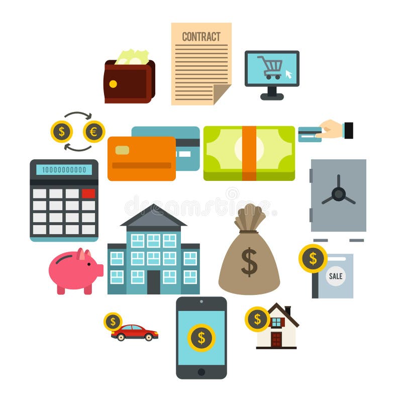 Credit Icons Set, Flat Style Stock Illustration - Illustration of ...