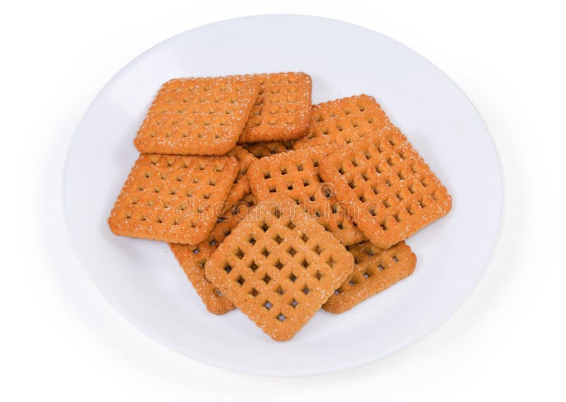 Flat Crunchy Square-shaped Sugar Shortbread Cookies on Dish Stock Photo ...