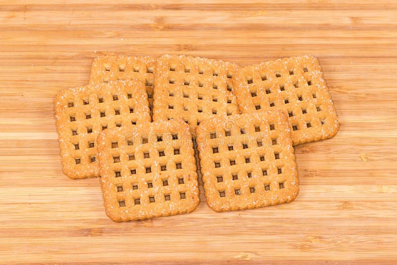 Flat Crunchy Square-shaped Sugar Shortbread Cookies on Wooden Surface ...