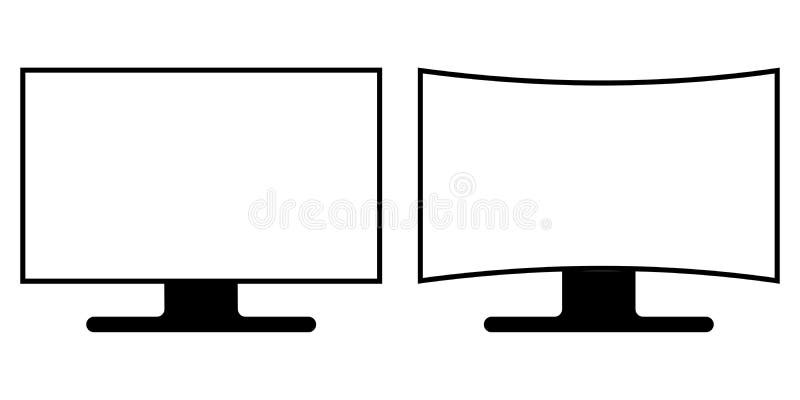 Flat and Curved Screen Monitor Icon, Vector Sign Symbol Curved and Flat ...