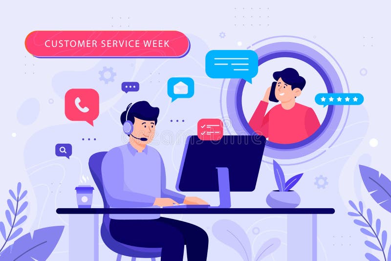 Flat Customer Service Week Vector Illustration. Stock Illustration ...