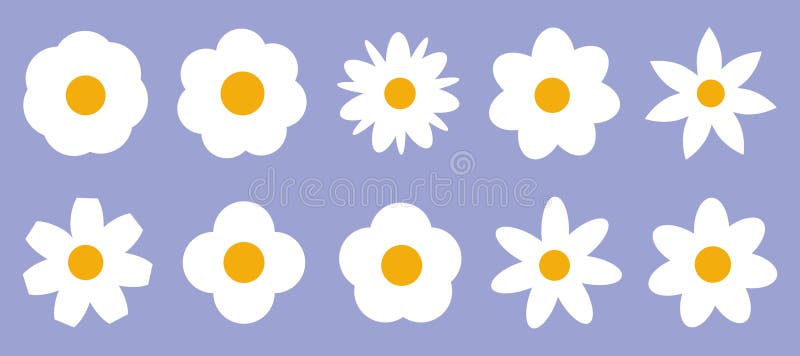 Flat Cute Flowers Set. Hand Drawn Daisy Head Stock Vector ...