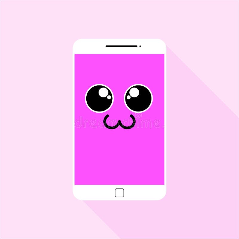 Flat Cute Pink Smart Phone Icon Stock Illustration - Illustration of ...