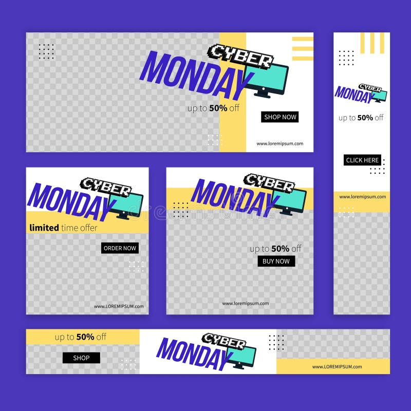 Flat Cyber Monday Banners with Photo Vector Design Stock Vector ...