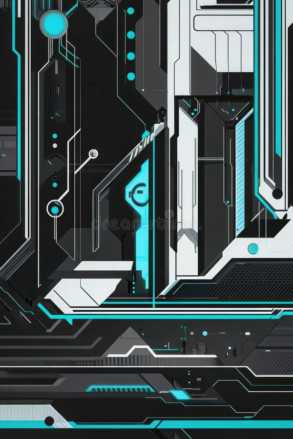 Flat Cybernetic Backdrop in Black and Blue with Intricate Patterns and ...
