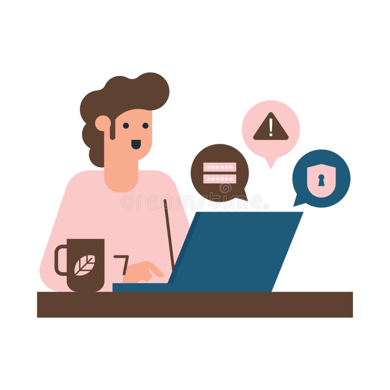 Flat Cybersecurity Background Illustration with Man Behind the Desk ...