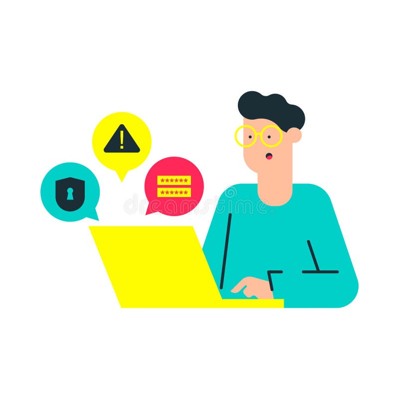 Flat Cybersecurity Background Illustration with Man Behind the Desk ...