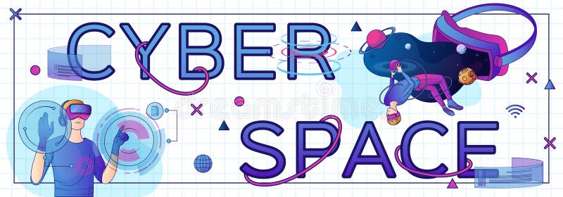 Flat Cyberspace Text Banner Stock Vector - Illustration of layout ...