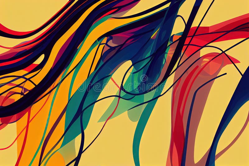 Flat 2D Background of Colored Lines on Yellow Background. Stock ...