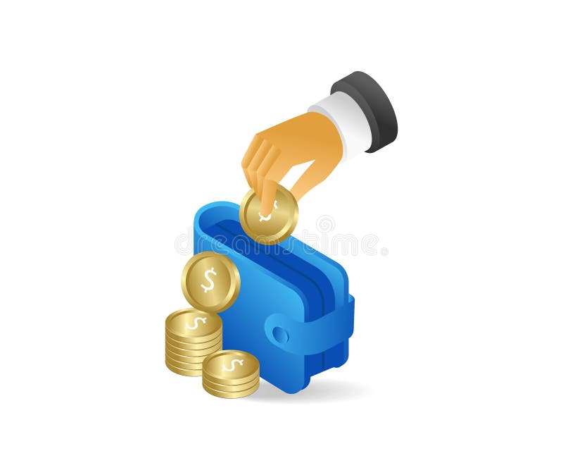 Concept Isometric Illustration Putting Coins in Wallet Stock Vector ...