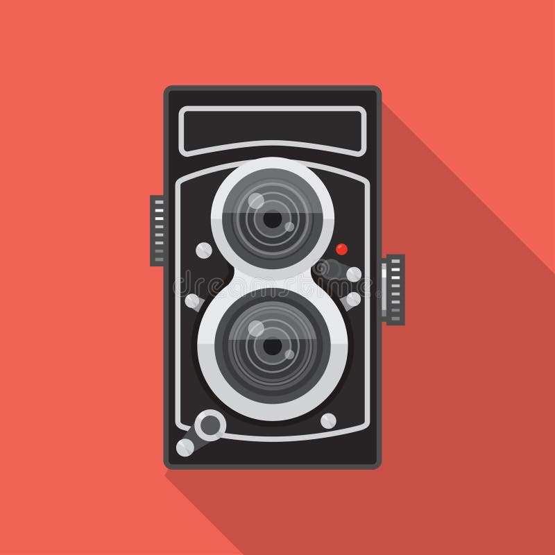 Flat 2D Double Lens Retro Film Camera Stock Illustration - Illustration ...