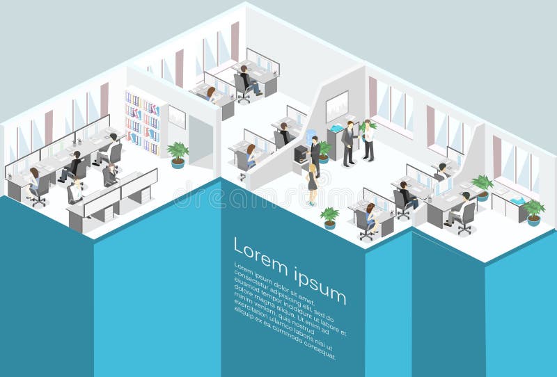 Flat 3d Isometric Office Floor Interior Departments Concept . Stock ...