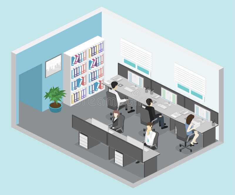 Flat 3d Isometric Abstract Office Floor Interior Departments Concept ...