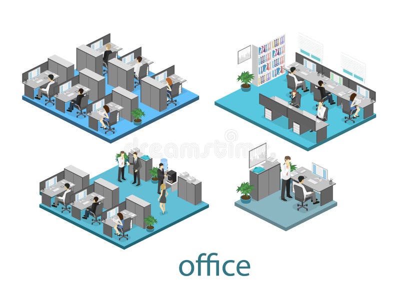 Flat 3d Isometric Abstract Office Floor Interior Departments Concept ...