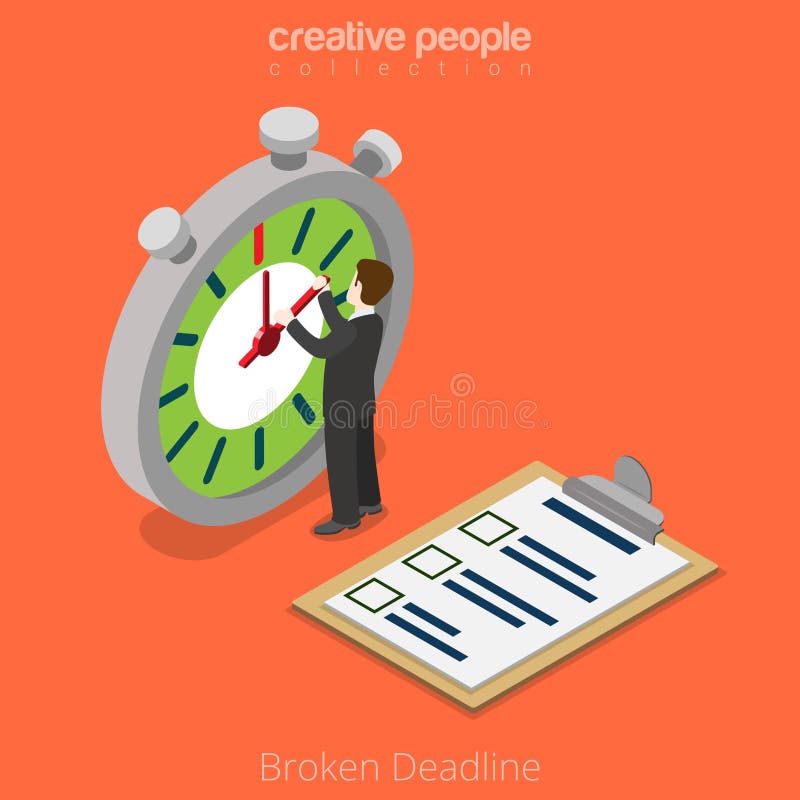 Stop Time Hard Overtime Work Clock Flat Isometric Vector 3d Stock ...