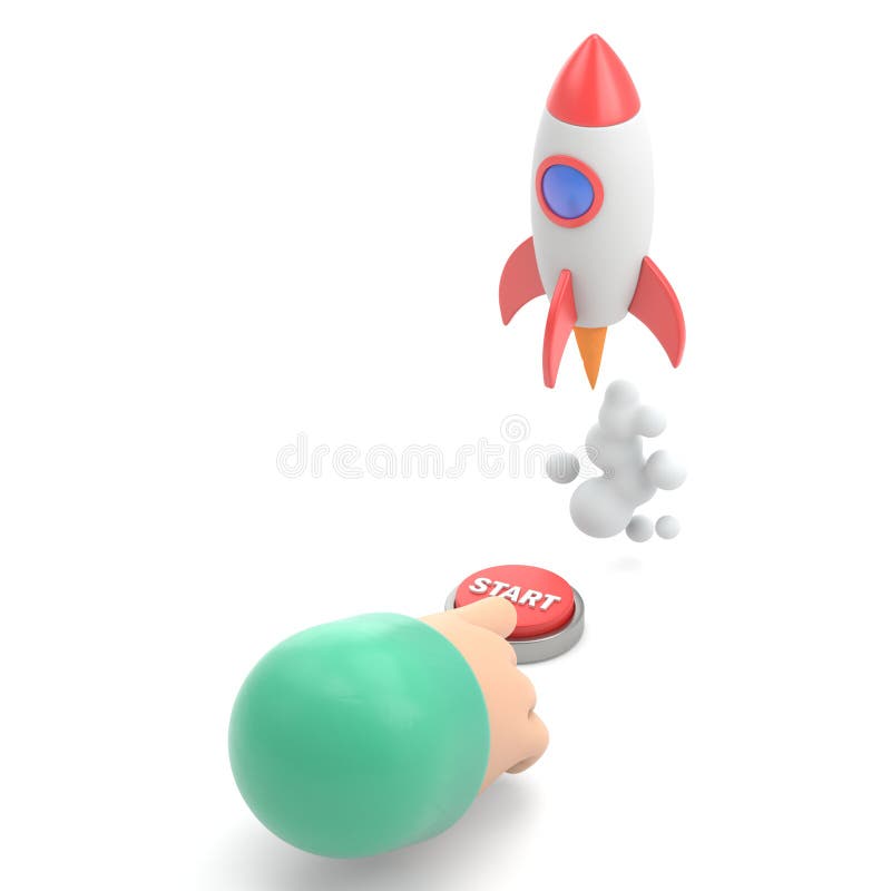 Flat 3d Isometric Businessman Hand Presses Start Button To Launches a ... Flat 3d Isometric Businessman Hand Presses Start Button To Launches a ...
