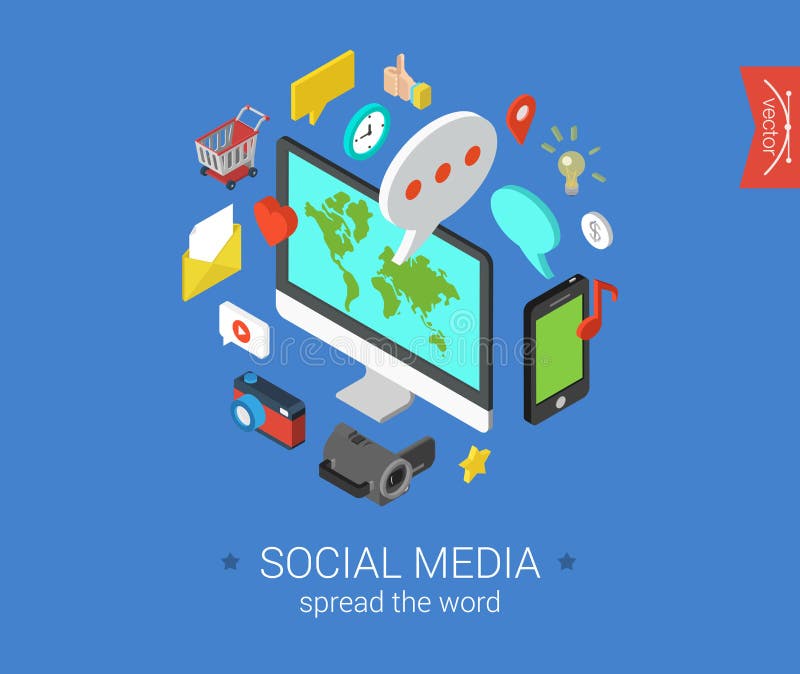 Chat Message Social Media Flat 3d Isometric Concept Vector Stock Vector Illustration Of Banner