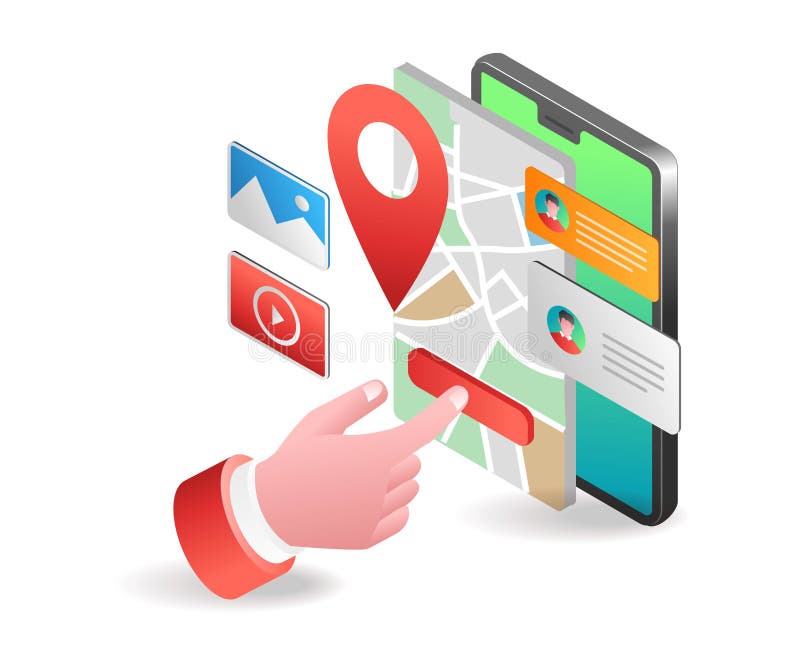 Flat 3d Isometric Illustration Concept Using Smartphone Map Application ... Flat 3d Isometric Illustration Concept Using Smartphone Map Application ...