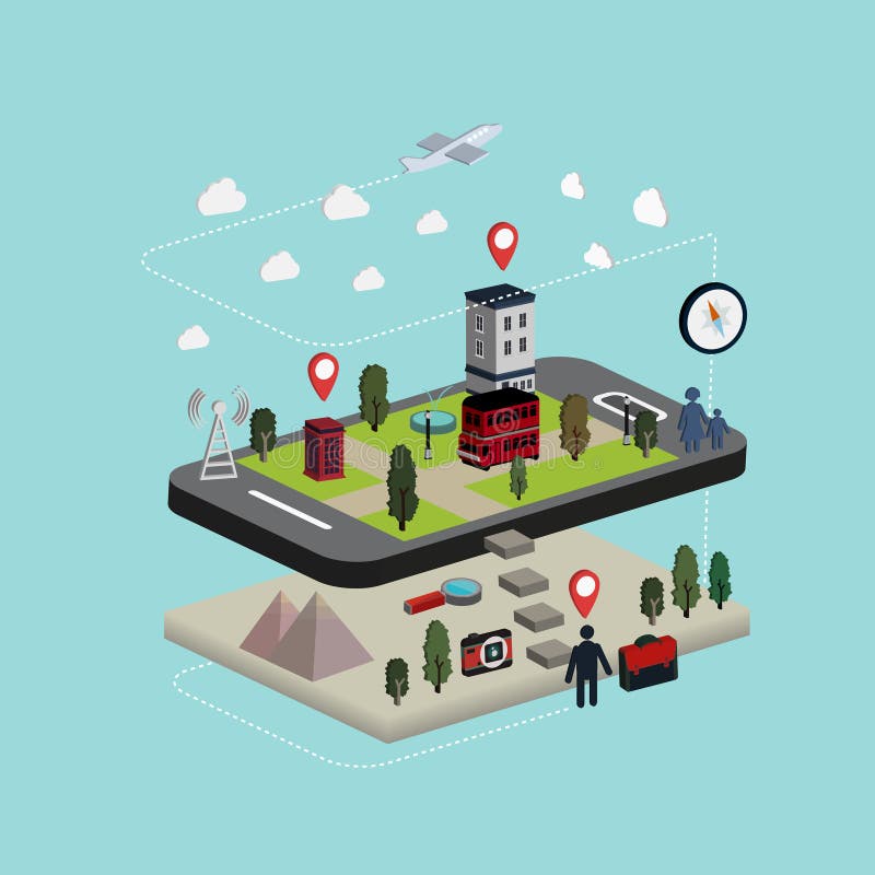 GPS Route Map 3d Isometric Infographic Stock Vector - Illustration of ...