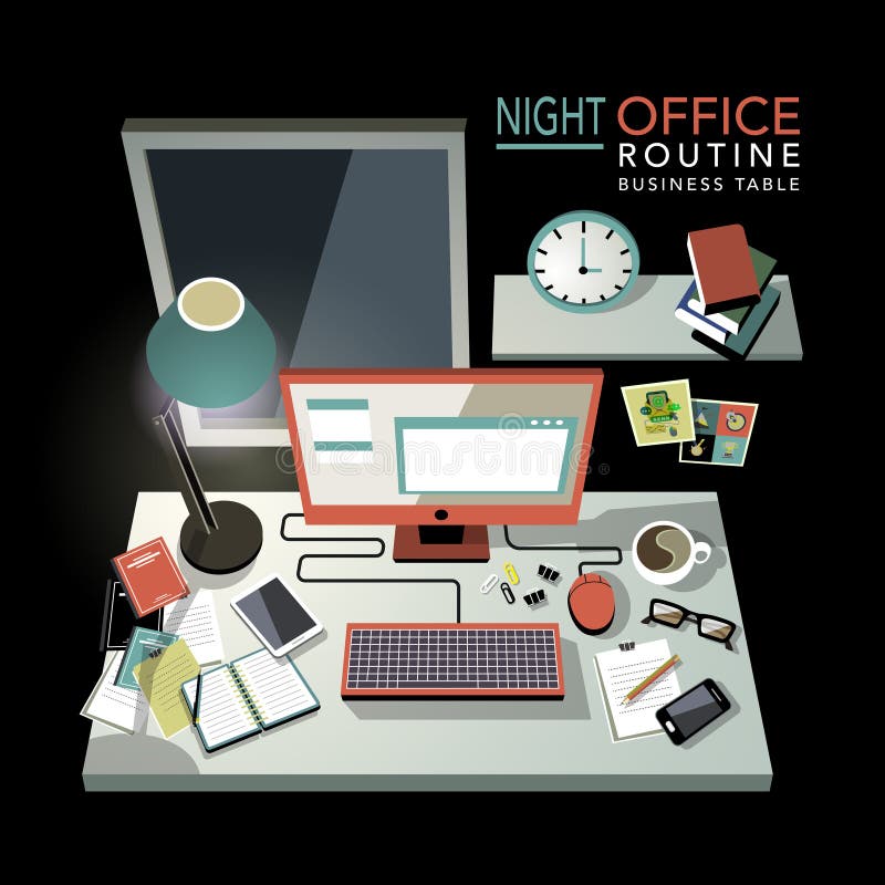 Flat 3d Isometric Night Office Routine Illustration Stock Vector ...