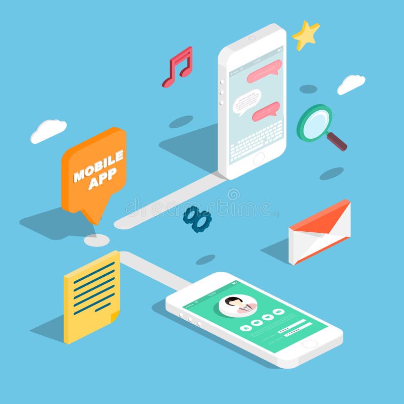 Flat 3d Isometric Phones with User Interface Development Concept Stock ...