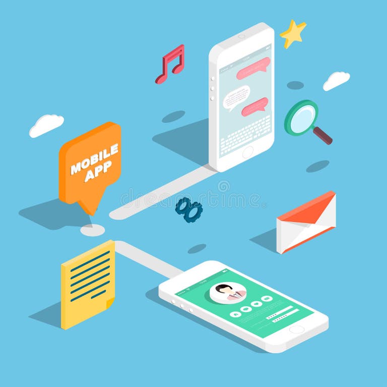 Flat 3d Isometric Phones with User Interface Development Concept Stock ...