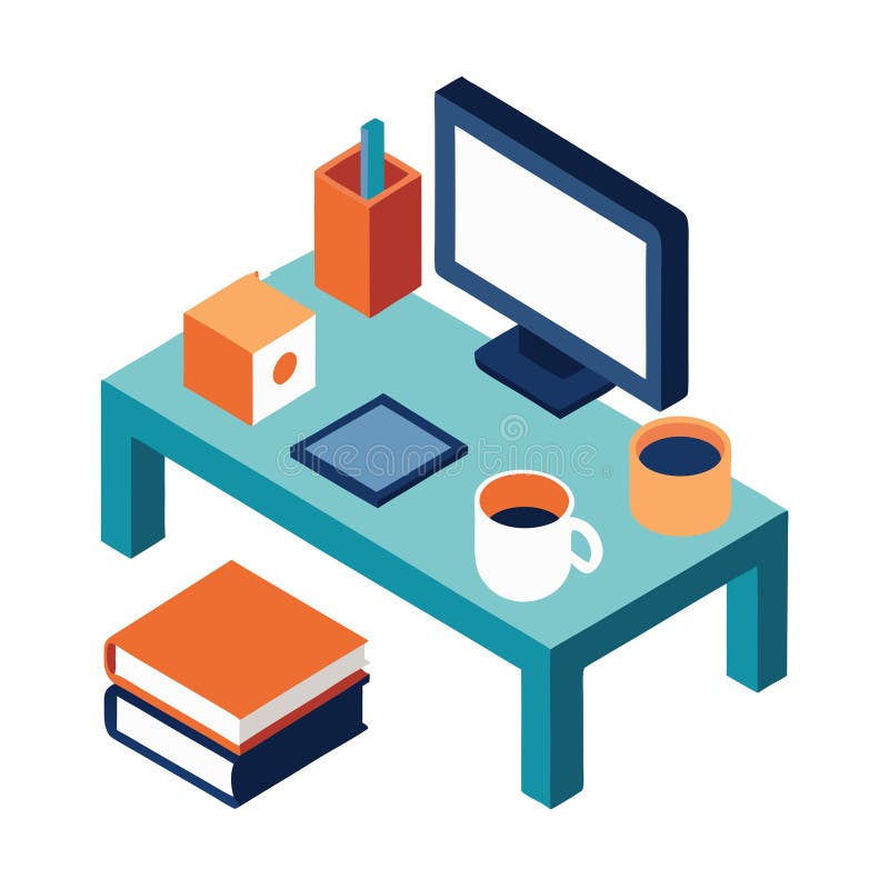 Flat 3d Isometric Vector Illustration. Workplace with Computer Stock ...
