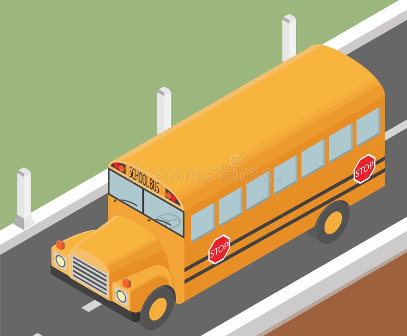 Flat 3d Isometricschoolbus for City Map Transportation Construct Stock ...