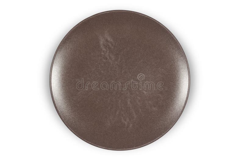 Flat Dark Brown Plate on White Background from Above Stock Image ...