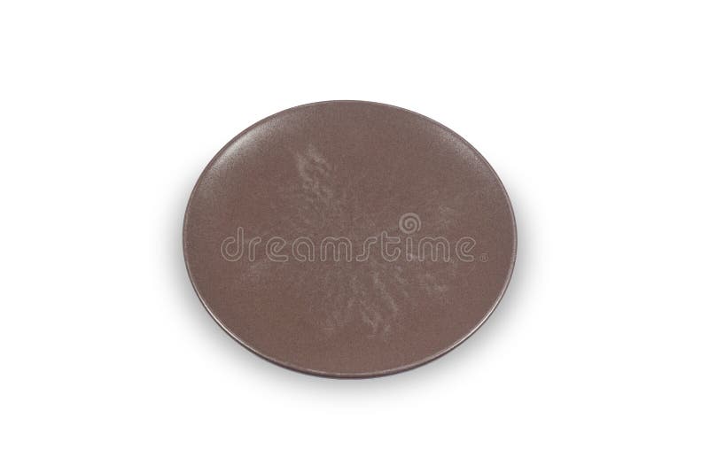 Flat Dark Brown Plate on White Background from High Angle Stock Photo ...