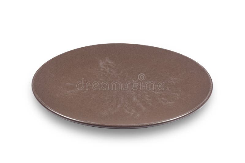Flat Dark Brown Plate on White Background from Side Stock Photo - Image ...