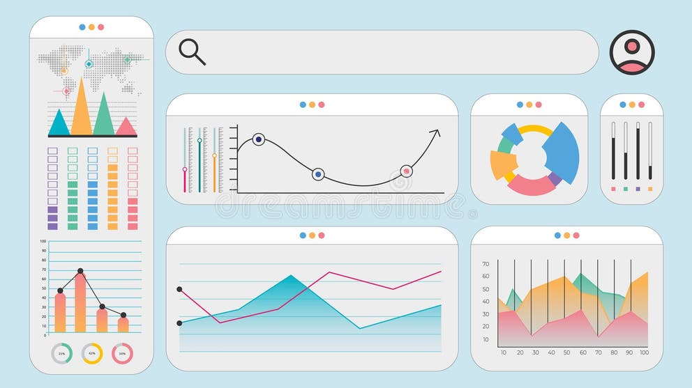 Flat Dashboard with World Map Analysis, Sliders, Pie Segments ...