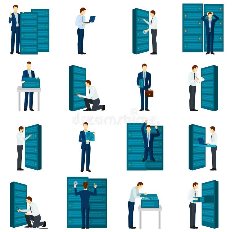 Flat Datacenter Icons Set stock vector. Illustration of computer - 59075621
