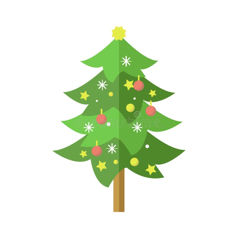 Flat Decorated Cartoon Christmas Pine Tree Stock Vector - Illustration ...