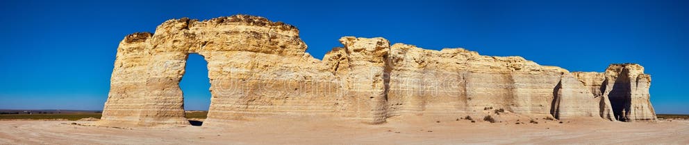 Flat Desert Panorama with White Obelisk Rocks Stock Image - Image of ...