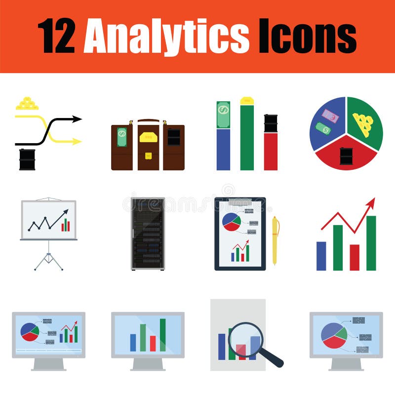 Flat Design Analytics Icon Set Stock Vector - Illustration of rack ...
