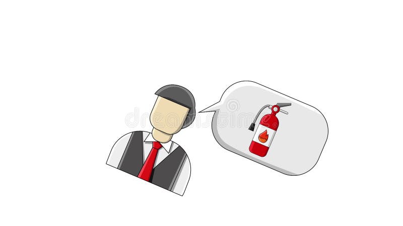Flat Design Animation of a Man Thinking about a Fire Extinguisher Stock ...