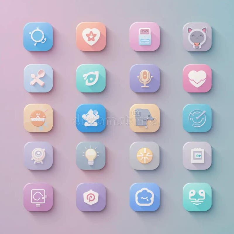 Flat-Design App Icons in Soft Pastel Colors with Minimal Gradients ...