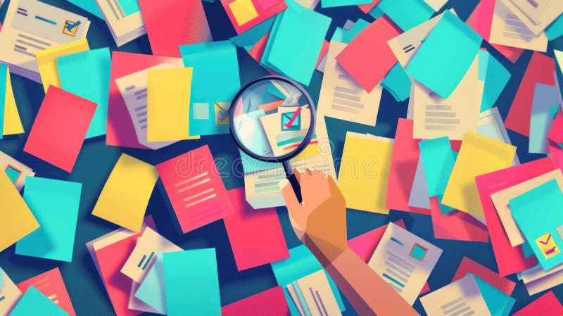 A Hand Holds a Magnifying Glass Over a Document with a Check Mark, in ...