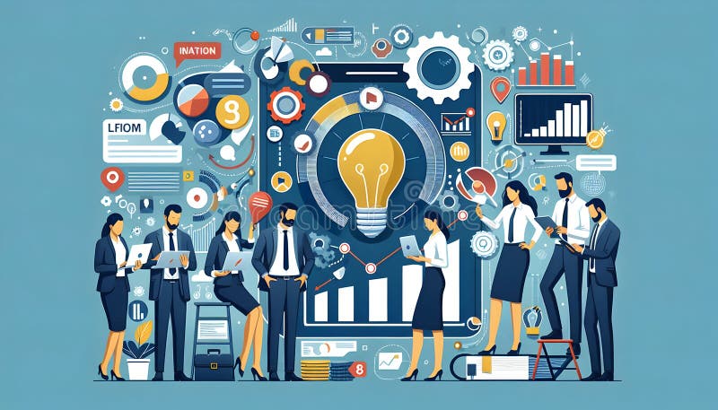 Flat Design As Business Team Collaborating on a Marketing Strategy ...