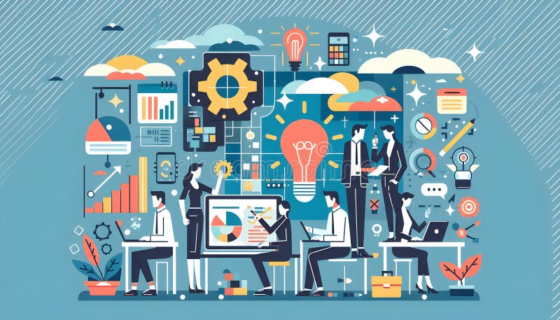 Flat Design As Cross Functional Team Collaborating on a Project Concept ...