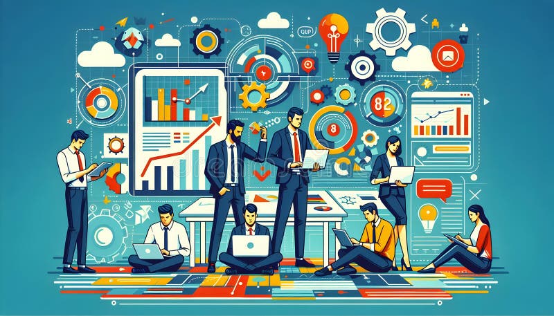 Flat Design As Cross Functional Team Collaborating on a Project Concept ...