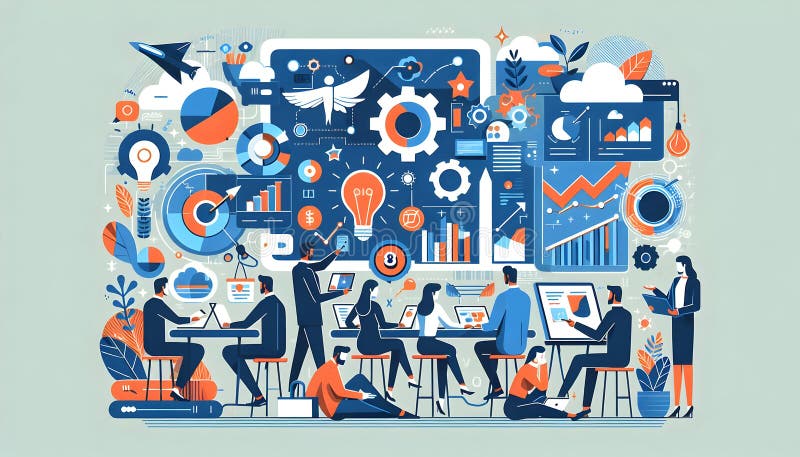 Flat Design As Cross Functional Team Collaborating on a Project Concept ...