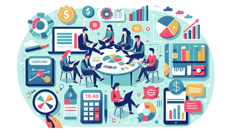 Flat Design As Financial Team Collaborating on Budget Planning Concept ...