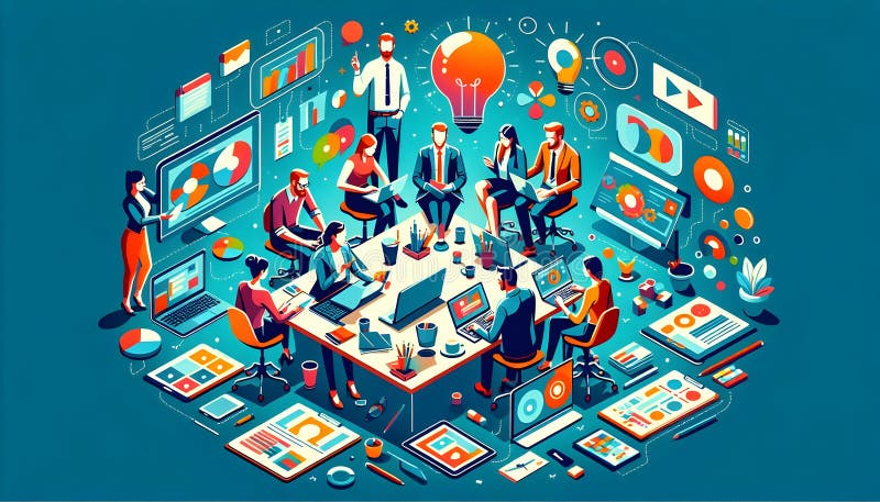 Flat Design As Marketing Team Brainstorming in a Creative Workspace Concept As a Vector ...