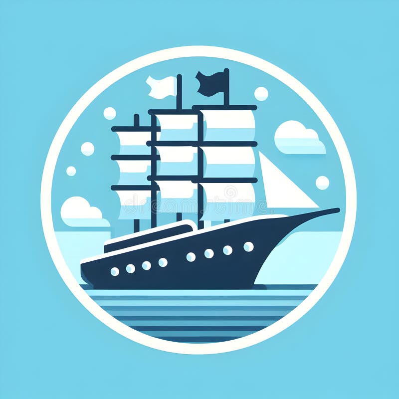 Flat Design As Ship Icon with Copy Space on a Blue Background Concept ...