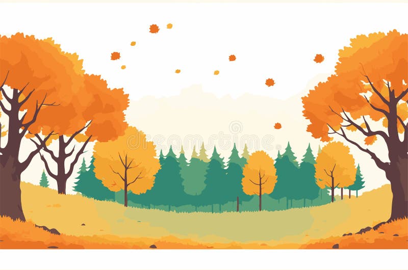 Flat Design Autumn Landscape, Autumn Background with Landscape Stock ...