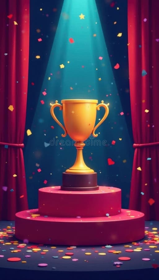 Flat Design Award Podium, Trophy, Confetti, Stage Backdrop, Confetti ...