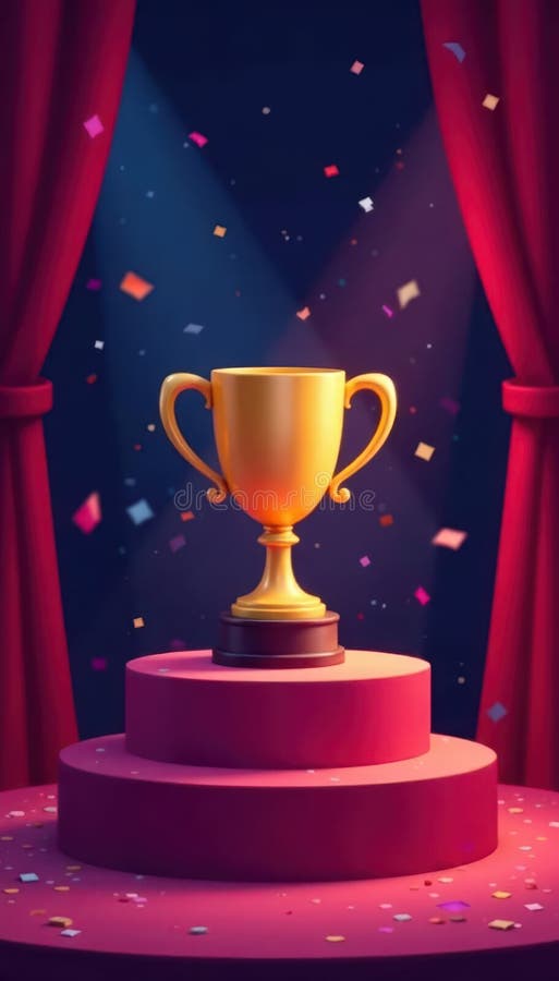 Flat Design Award Podium, Trophy, Confetti, Stage Backdrop, Recognition ...