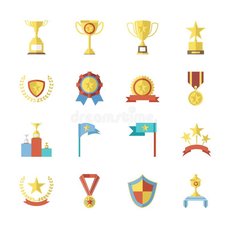 Flat Design Awards Symbols and Trophy Icons Set Isolated Vector ...